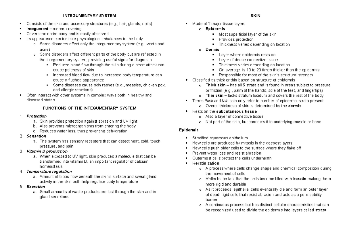 Integumentary System - INTEGUMENTARY SYSTEM Consists of the skin and ...