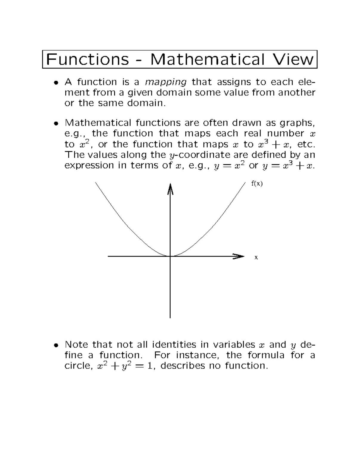 Summary - Functions - Functions - Mathematical View A function is a ...