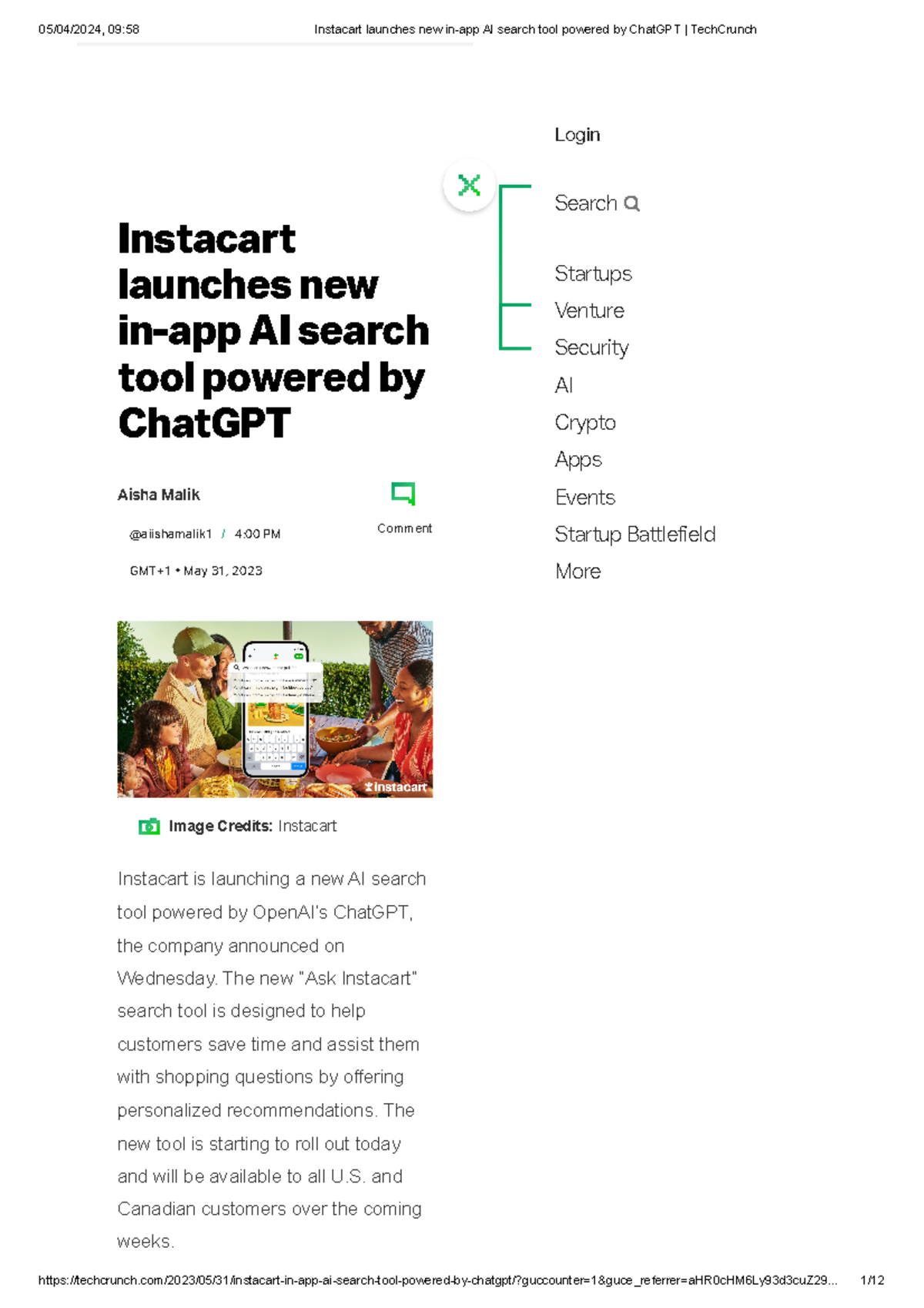 Instacart launches new in-app AI search tool powered by Chat GPT Tech ...