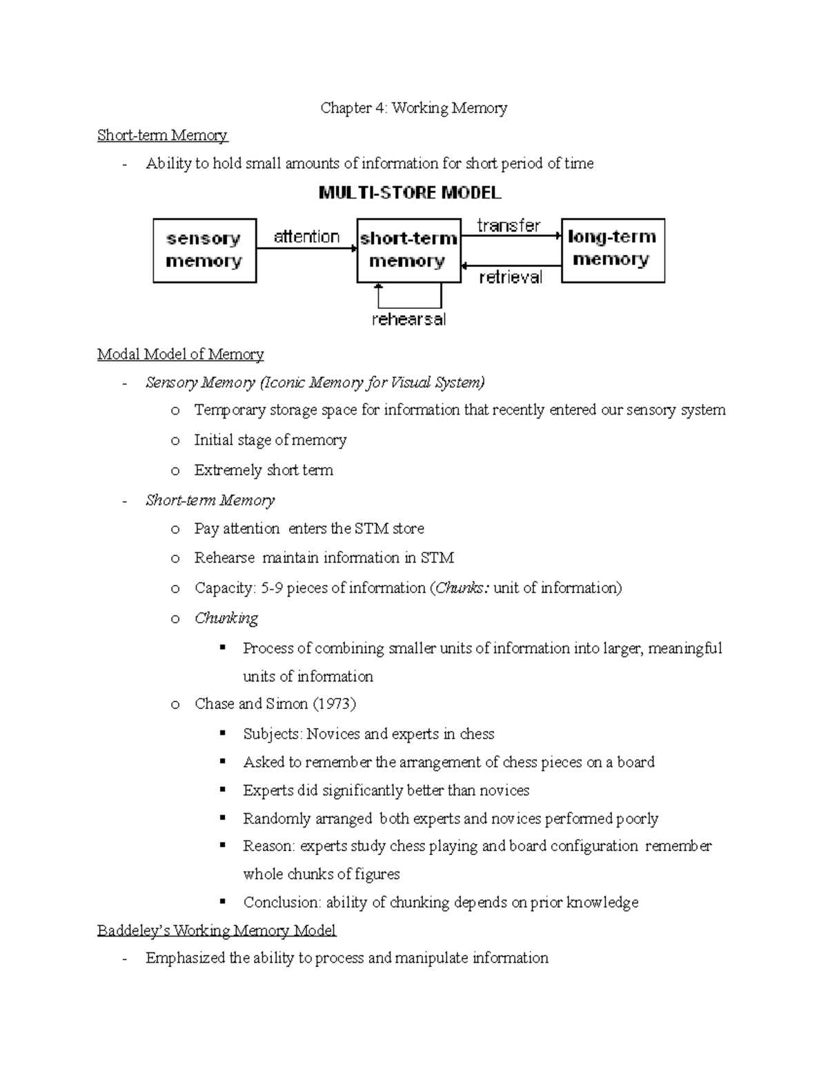 Chapter 4-Working Memory - Chapter 4: Working Memory Short-term Memory ...