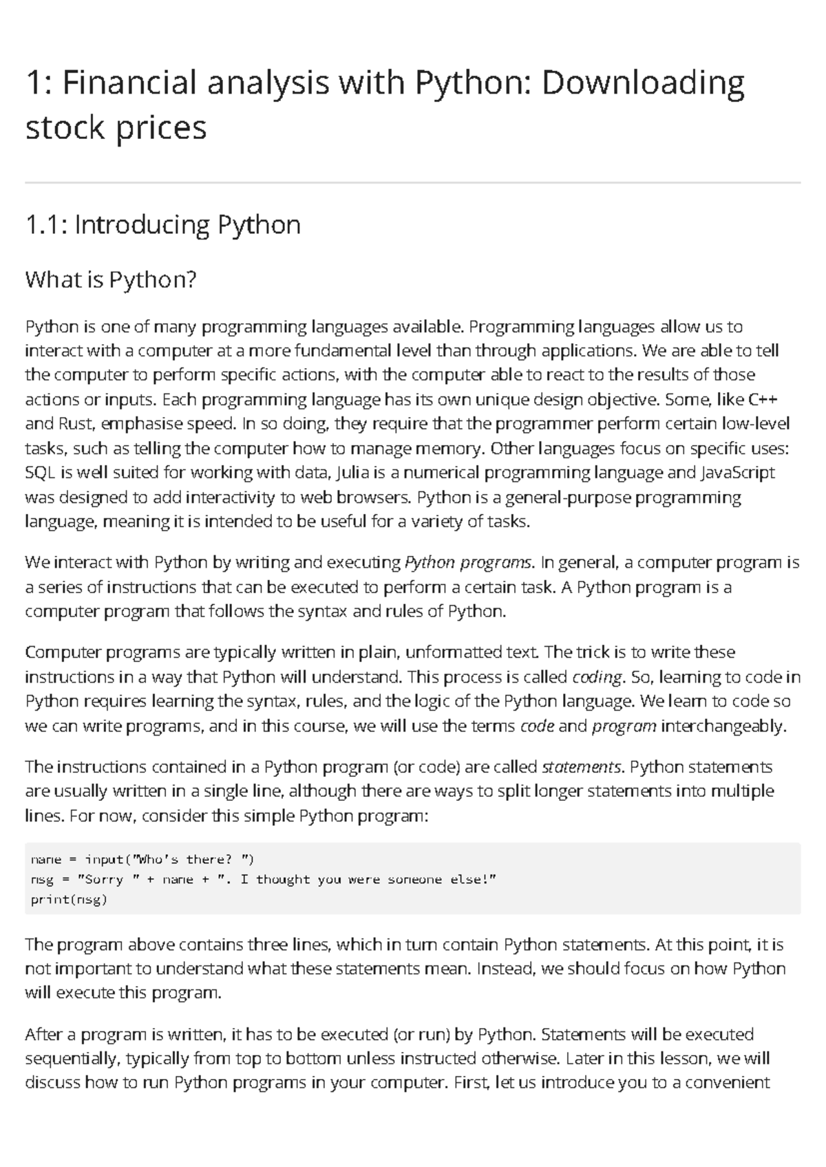 1 Financial analysis with Python Downloading stock prices - Programming ...