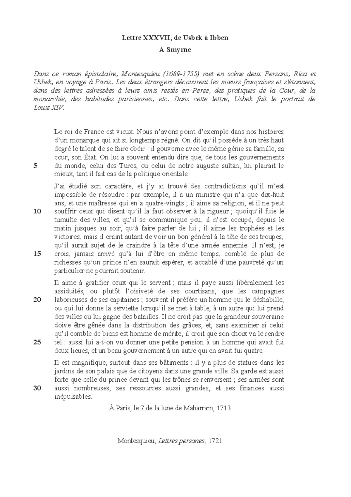 Montesquieu - bzqlbylgbq - Lettre XXXVII, de Usbek à Ibben À Smyrne ...