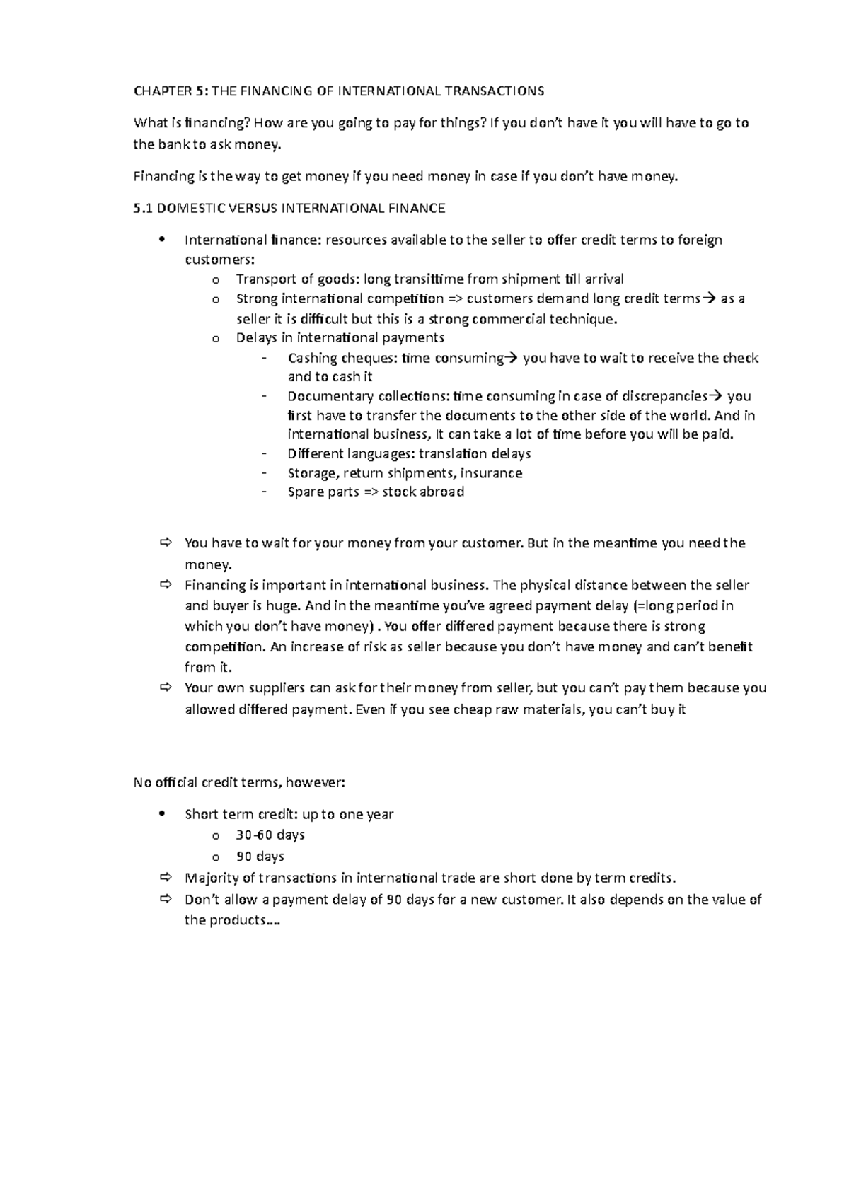 Chapter 5 - samenvatting hoofdstuk 5 - CHAPTER 5: THE FINANCING OF INTERNATIONAL TRANSACTIONS ...