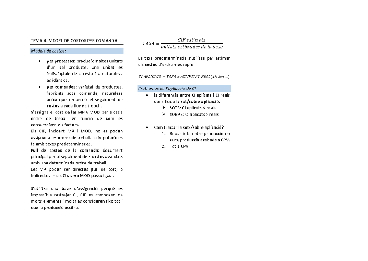 TEMA 4 Horizontal - TEMA 4. MODEL DE COSTOS PER COMANDA Models de ...