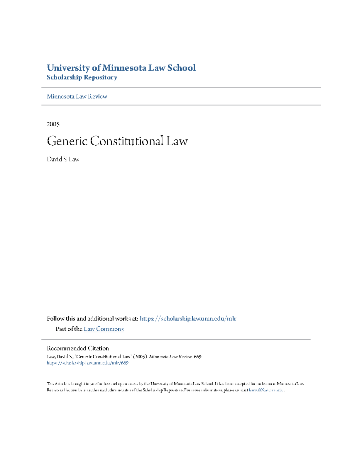 Generic Constitutional Law - University of Minnesota Law School ...