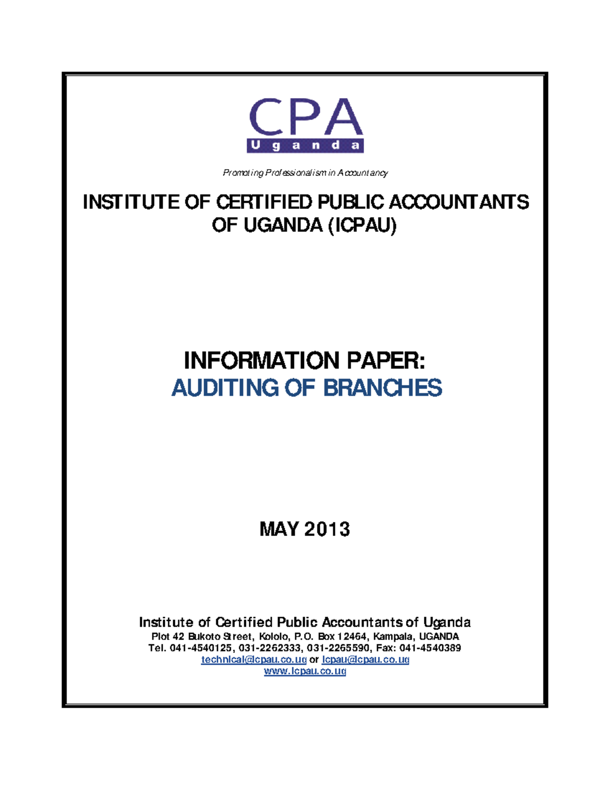 Information Paper ON Auditing OF BranchesInformation Paper ON Auditing ...