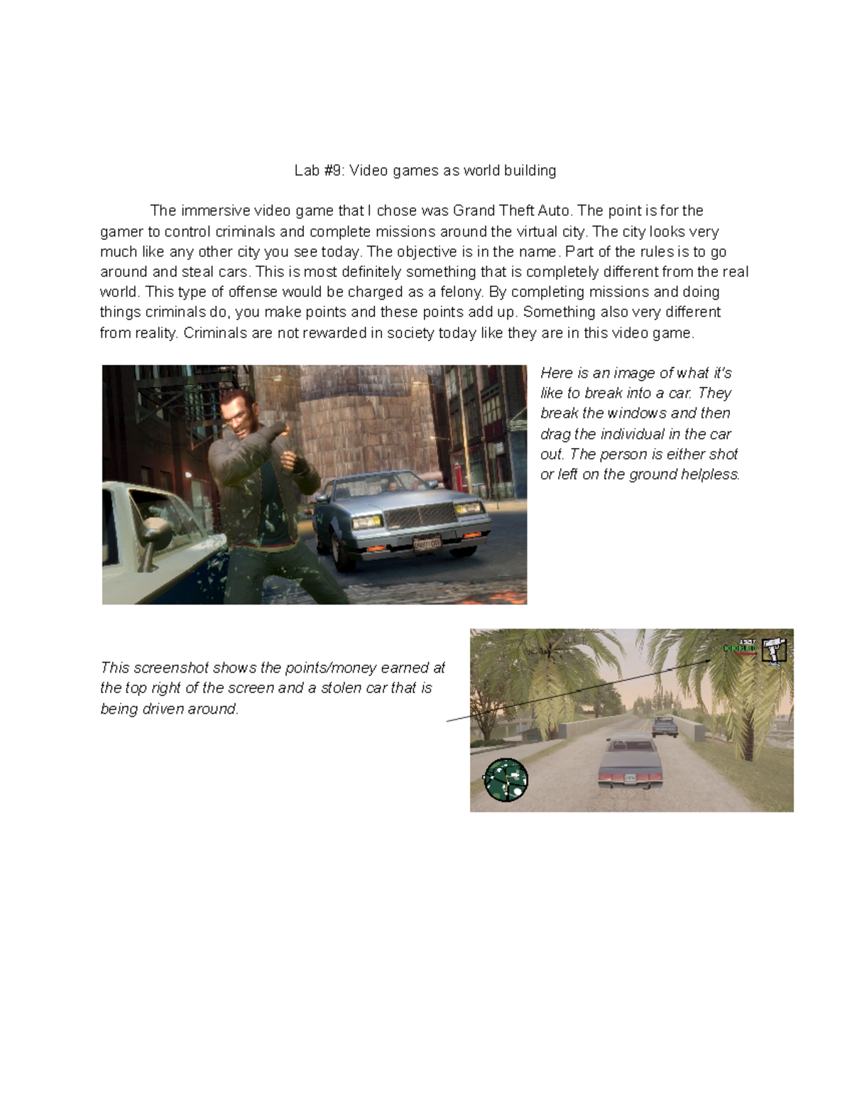 Lab 9-2 - lab - Lab #9: Video games as world building The immersive ...