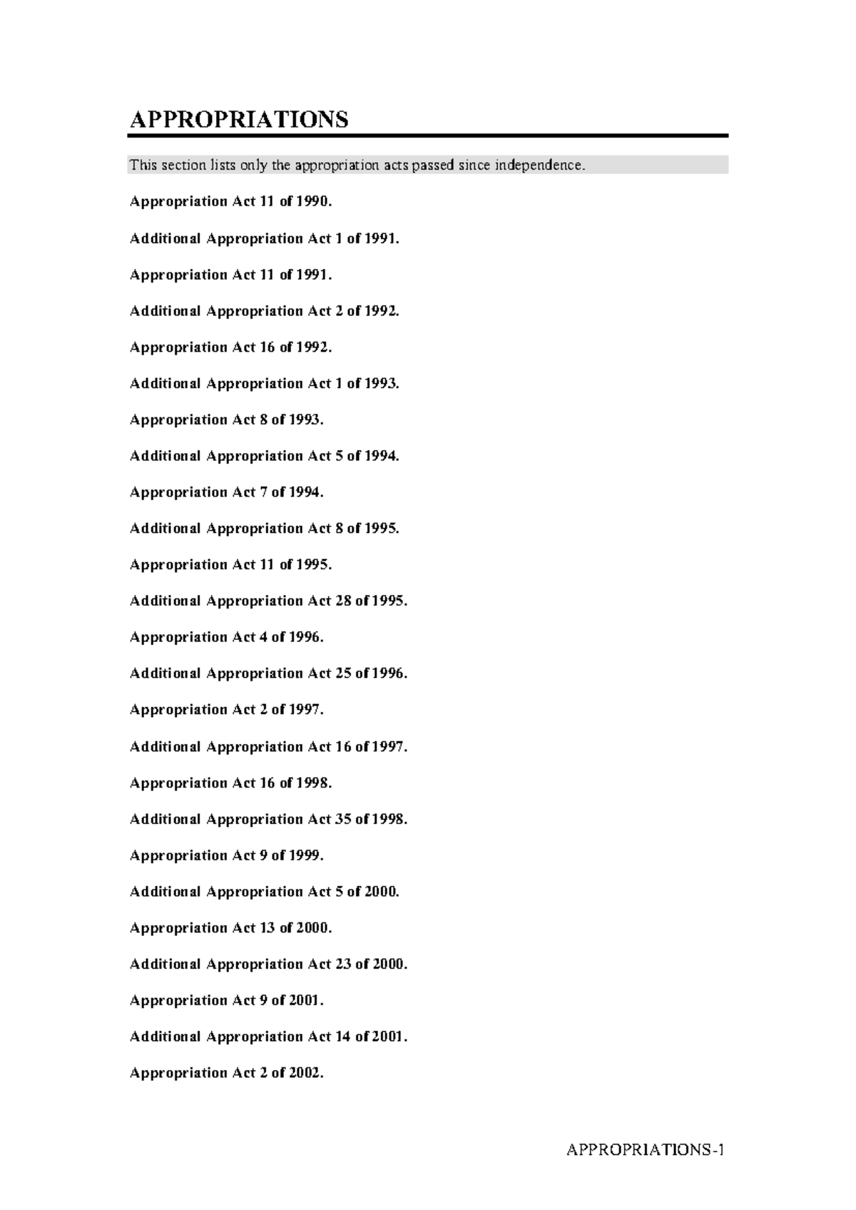 Appropriation Acts - ACT - APPROPRIATIONS- APPROPRIATIONS This section ...