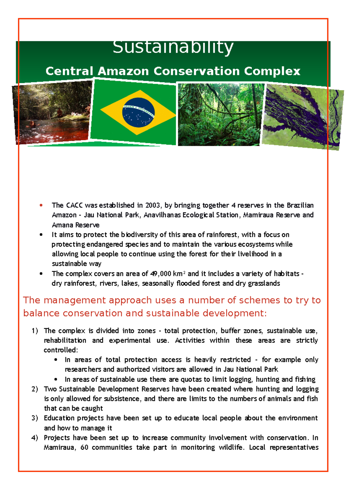 Sustainability - Central Amazon Conservation Complex - The CACC was ...