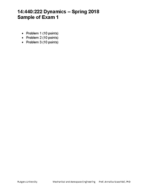 Dynamics Practice problems for Quiz 1-1 - Problem 1 (10 points): The ...