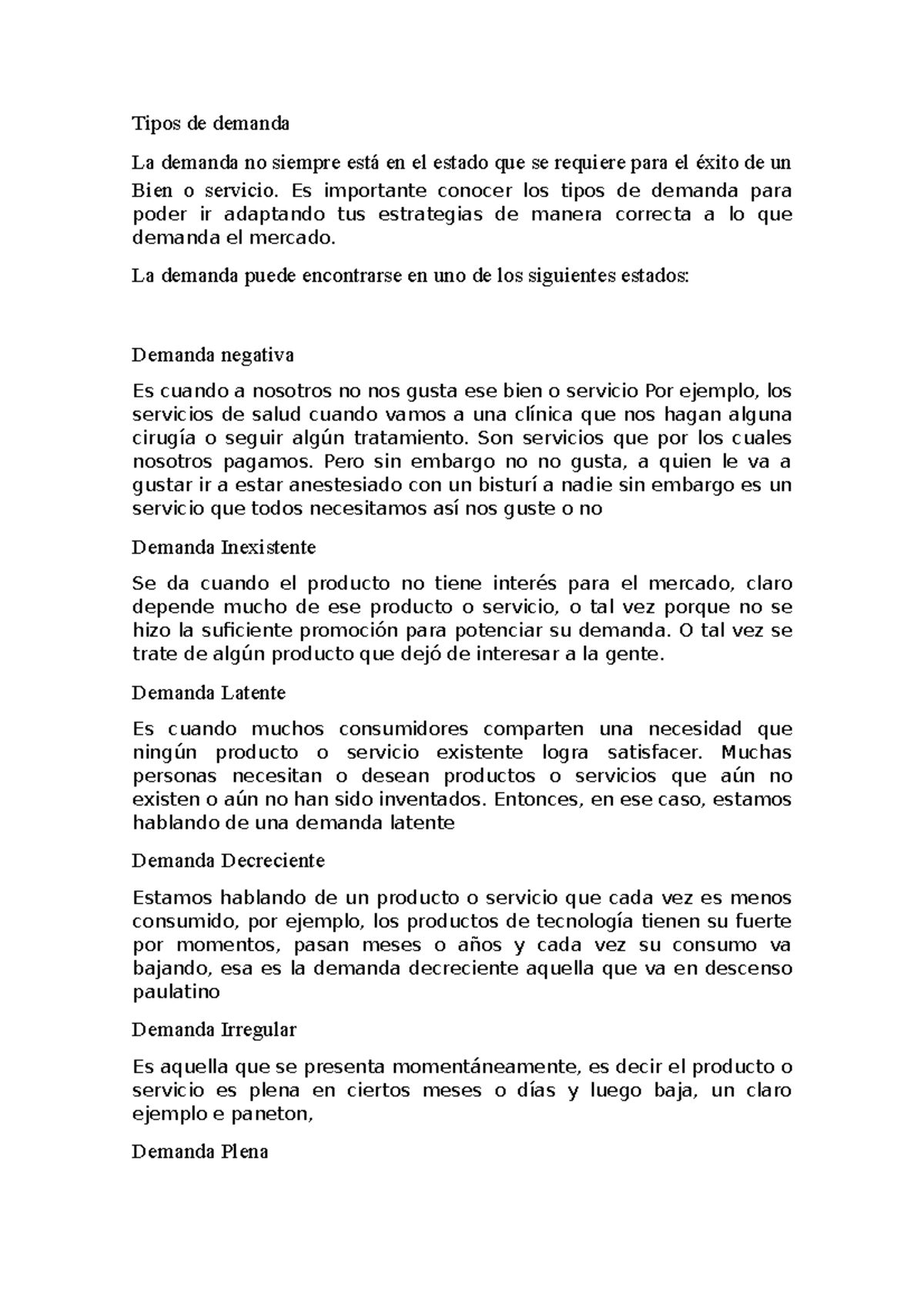 Tipos de demanda - de nada - Tipos de demanda La demanda no siempre ...