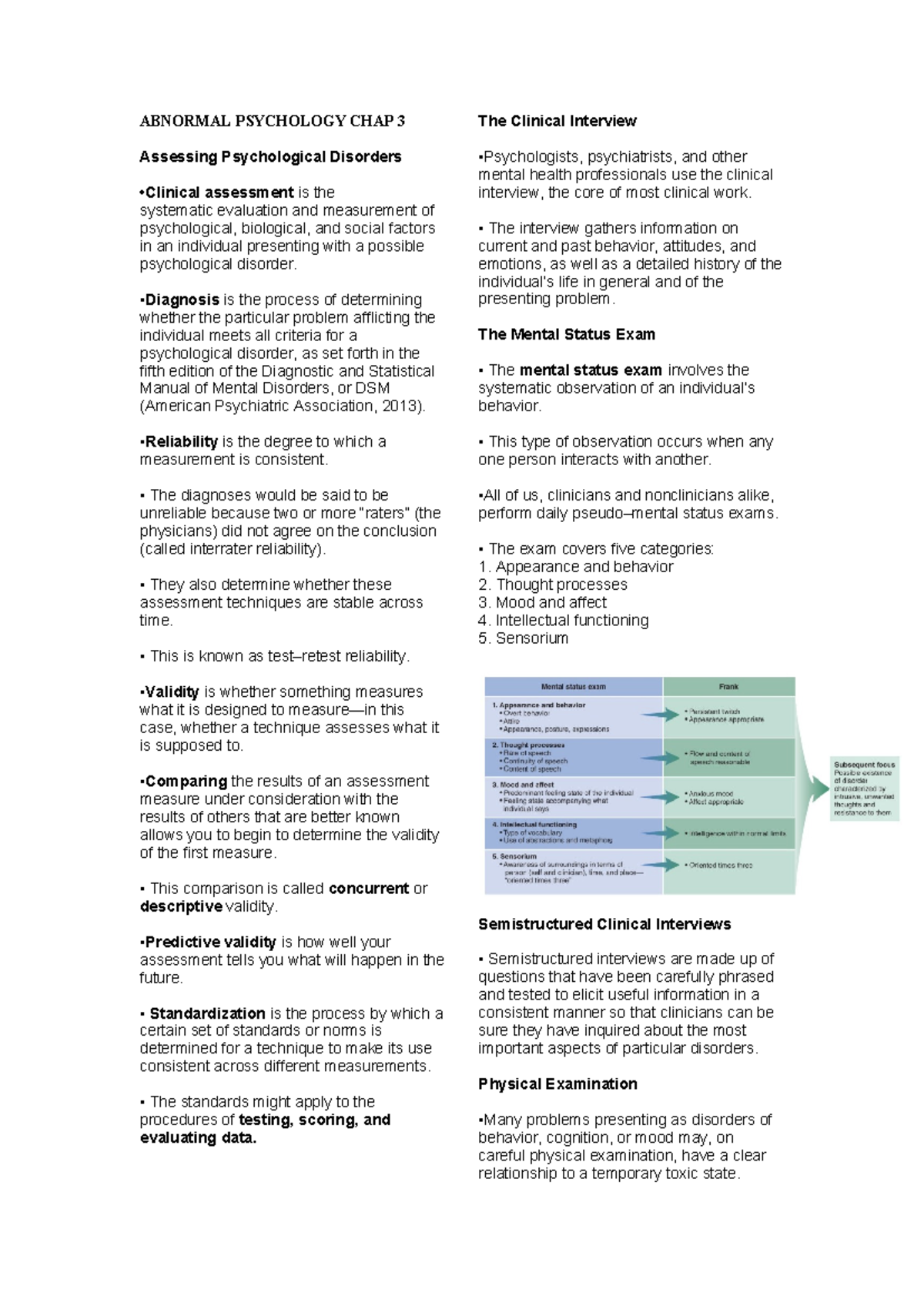 Abnormal Psychology CHAP 3 - ABNORMAL PSYCHOLOGY CHAP 3 Assessing ...