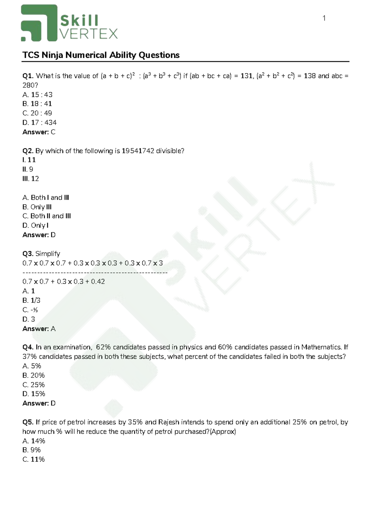TCS NQT 12th September 2021 Slot 1 Question Paper - TCS Ninja Numerical ...