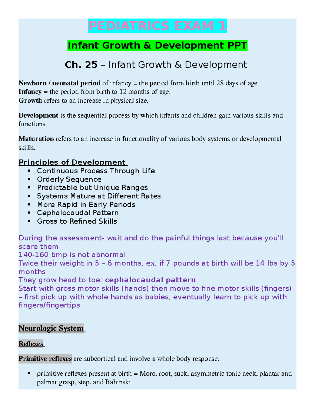 Peds Exam 1 JS* - Comprehensive review of Professor Lewis Nursing ...