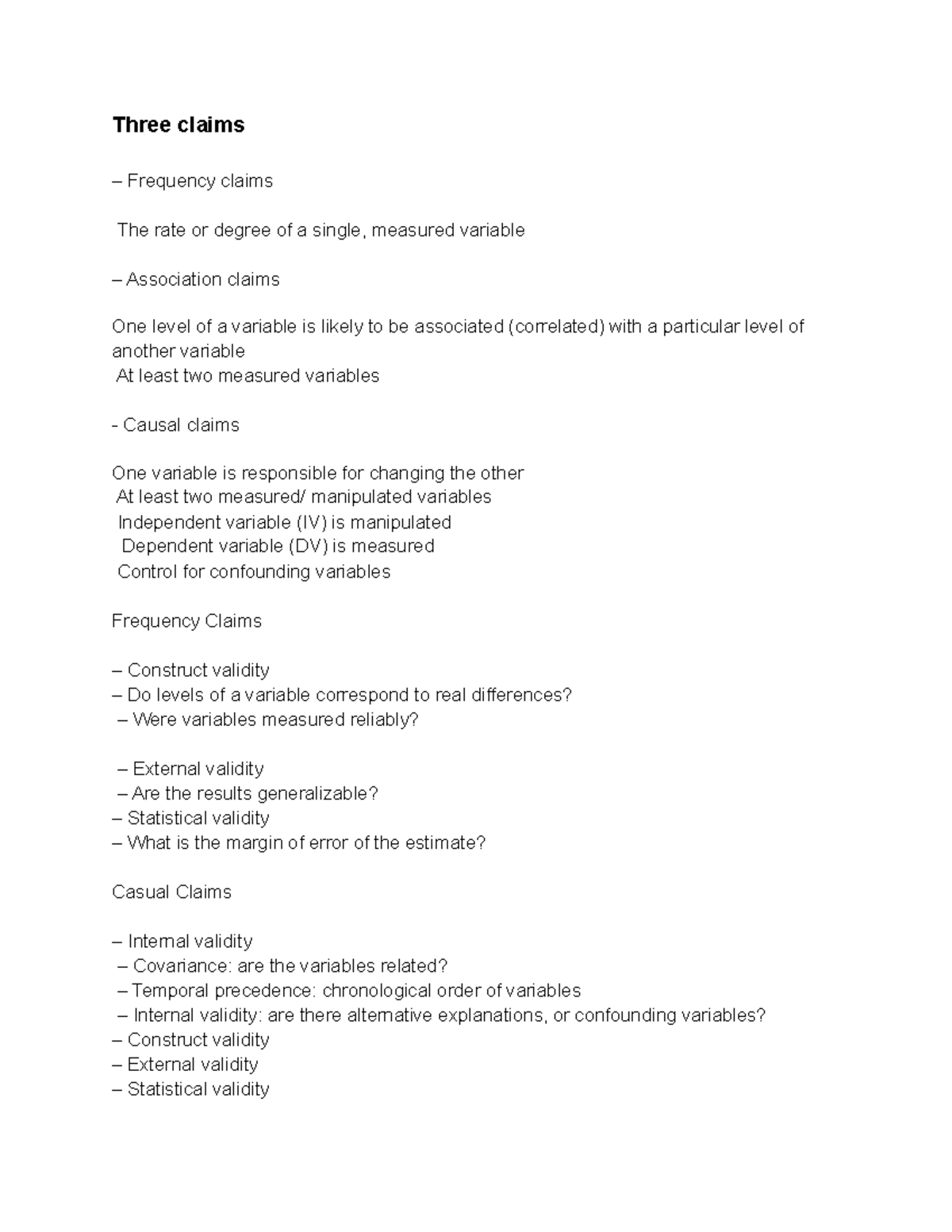 PSY 350 CH 3 - Notes - Three claims Frequency claims The rate or degree ...