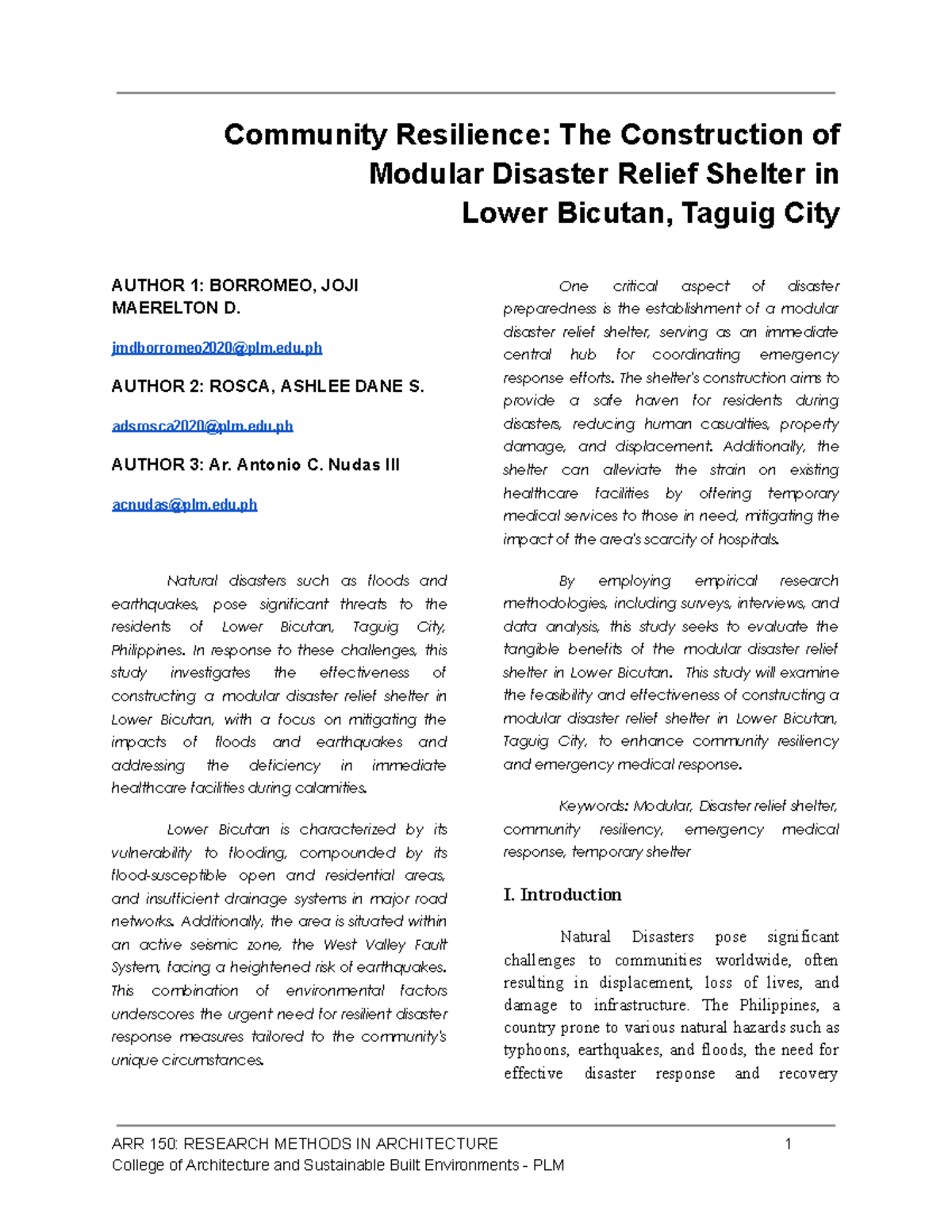 RMA - Research Midterms - Community Resilience: The Construction of ...