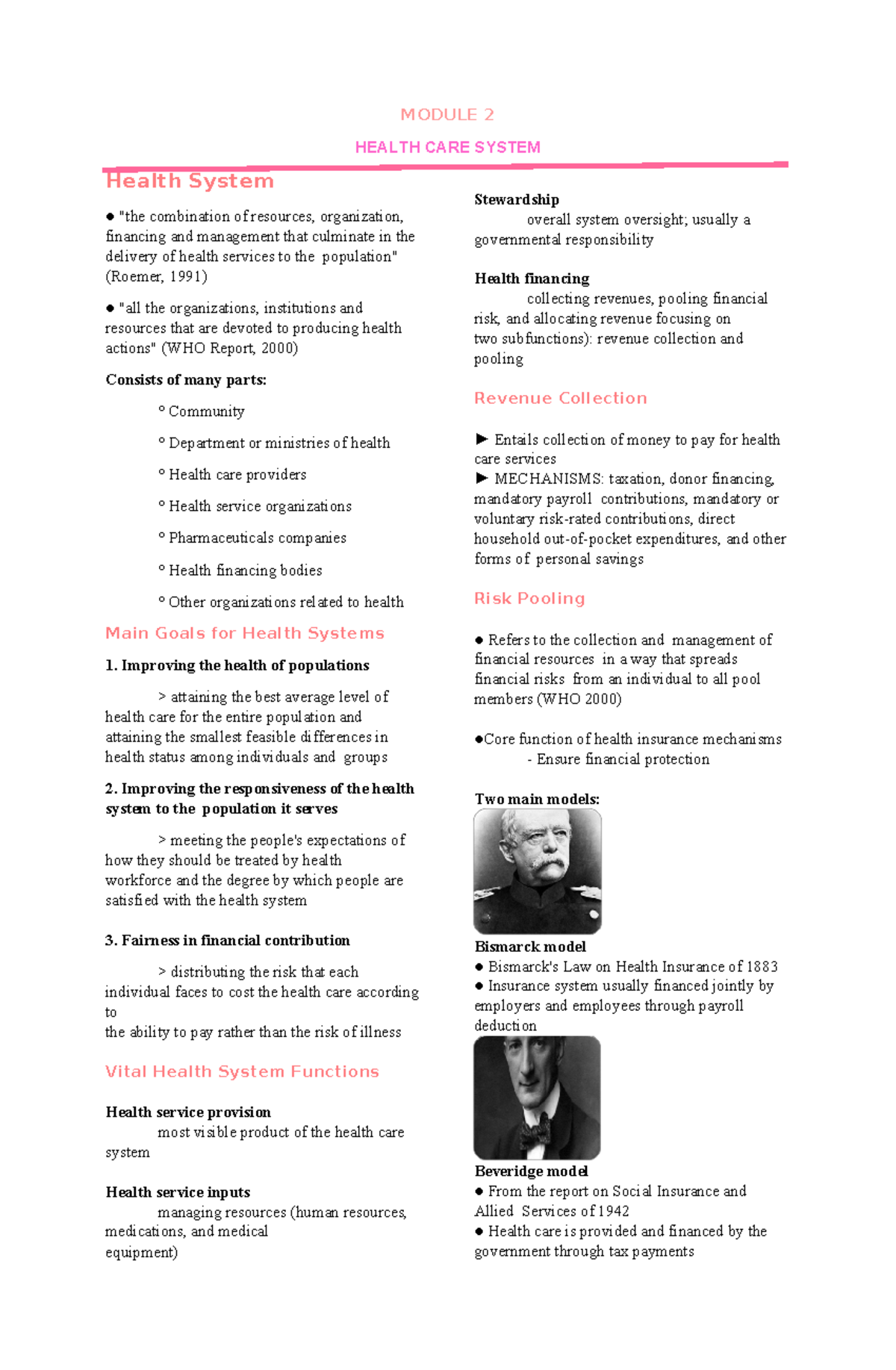 Copy of Module 2 - HIS - NONE - MODULE 2 HEALTH CARE SYSTEM Health ...