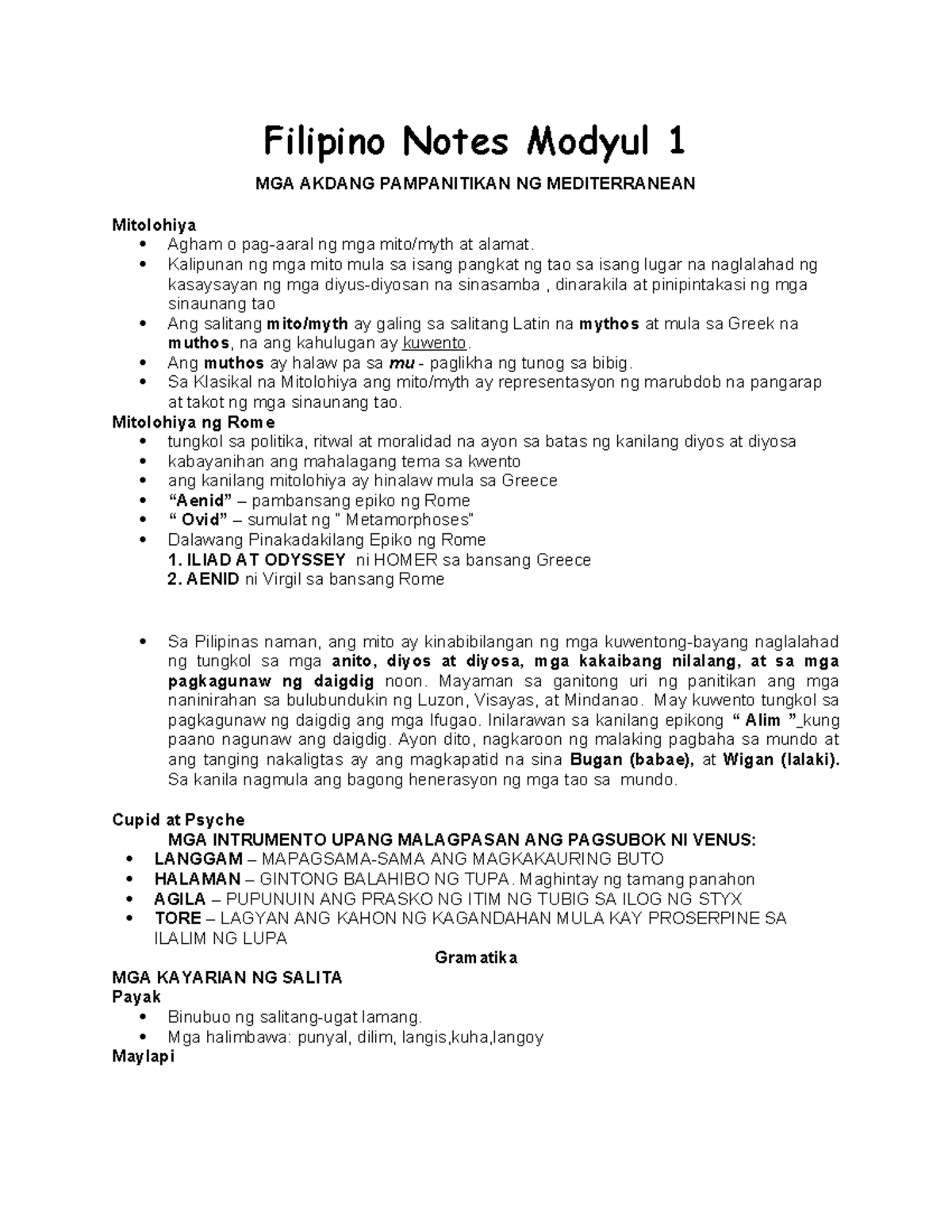 Filipino Notes - Kalipunan ng mga mito mula sa isang pangkat ng tao sa ...