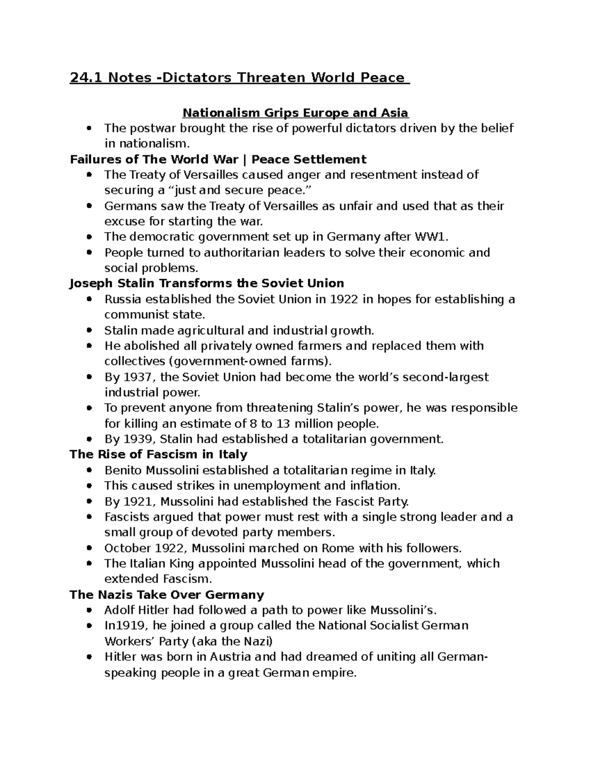 24.1 notes - 24 Notes -Dictators Threaten World Peace Nationalism Grips ...