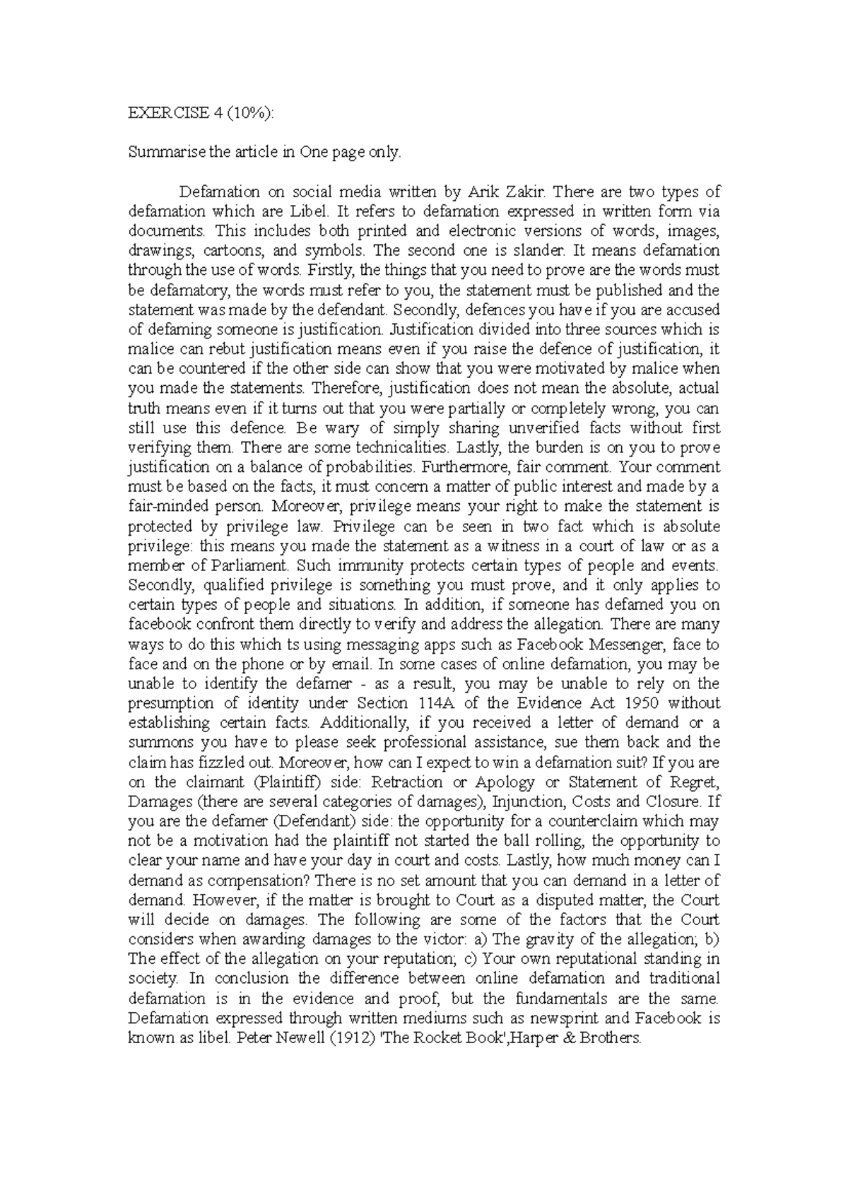Exercise 4 TORT LAW - This is the example on how to do the ILAC based ...