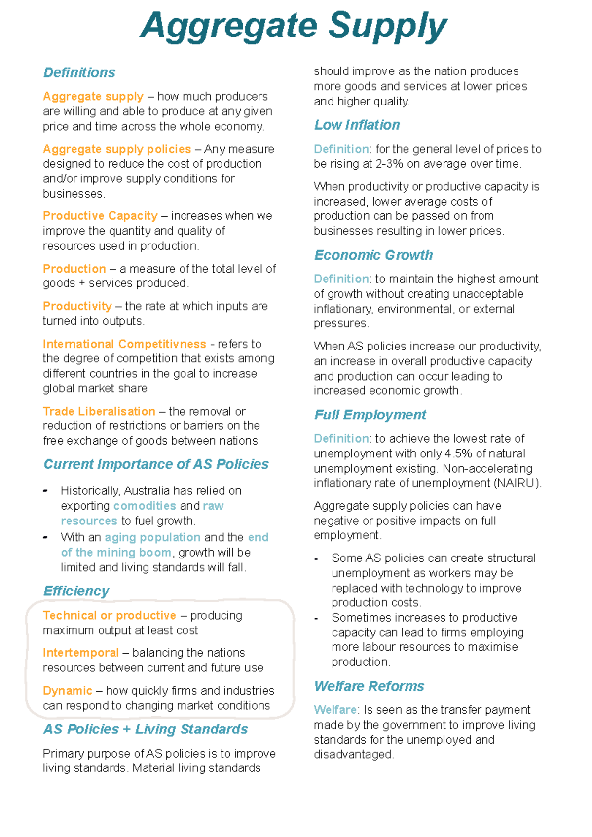 Aggregate Supply - this is actually for economics vce unit 4 i think ...