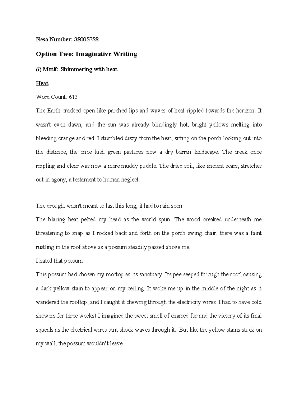 Imaginative + Analytical Shaelen draft - Nesa Number: 38005758 Option ...