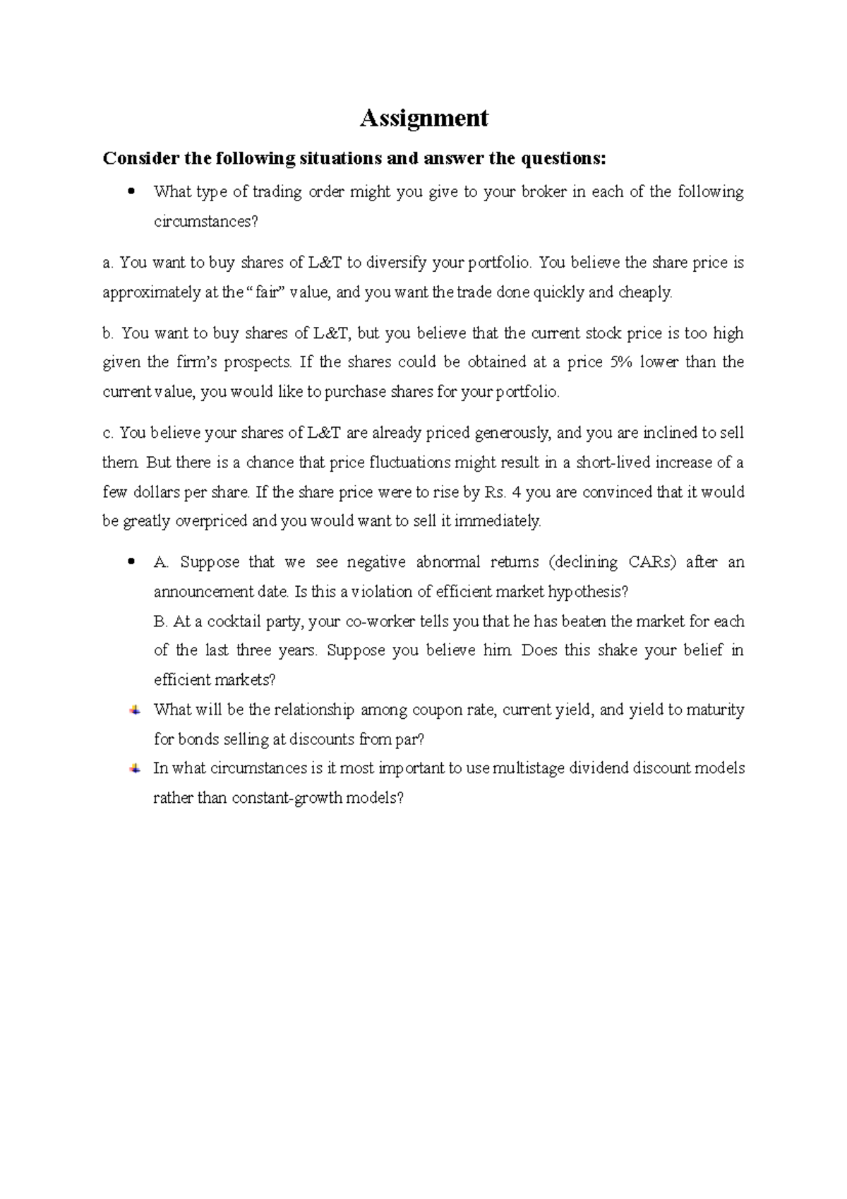 Assignment - Assignment Consider the following situations and answer ...