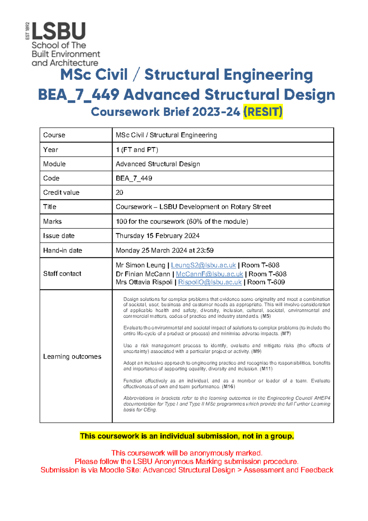 BEA 7 449R (1) ASD Resit CW Brief 2023-24 240301 125534 - MSc Civil ...