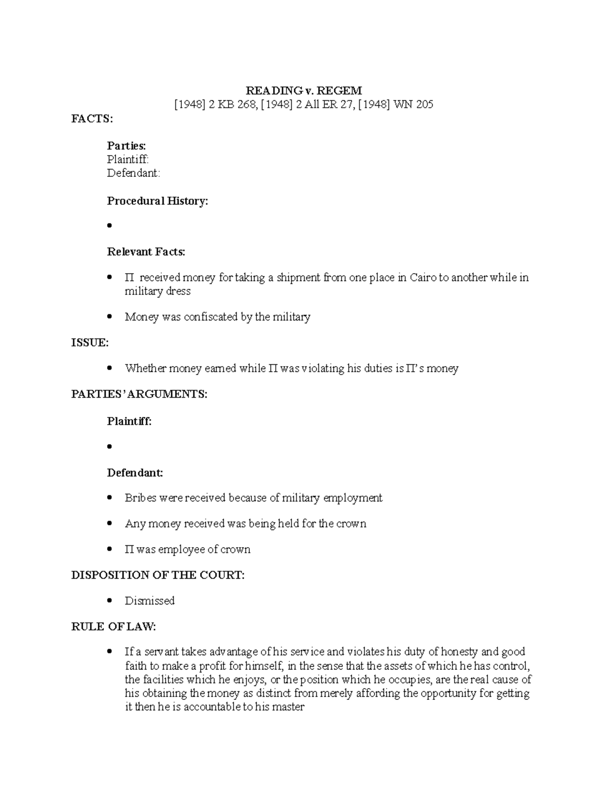Reading v. Regem - Lecture notes 11 - READING v. REGEM [1948] 2 KB 268 ...