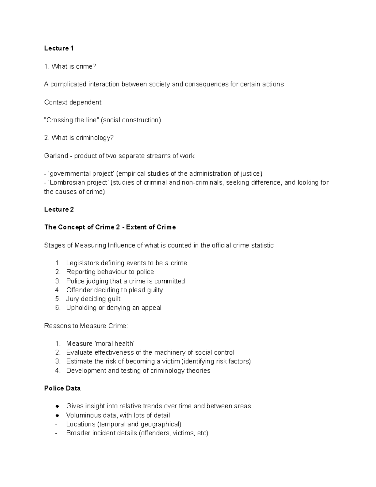 Crime and Society - Notes - Lecture 1 What is crime? A complicated ...