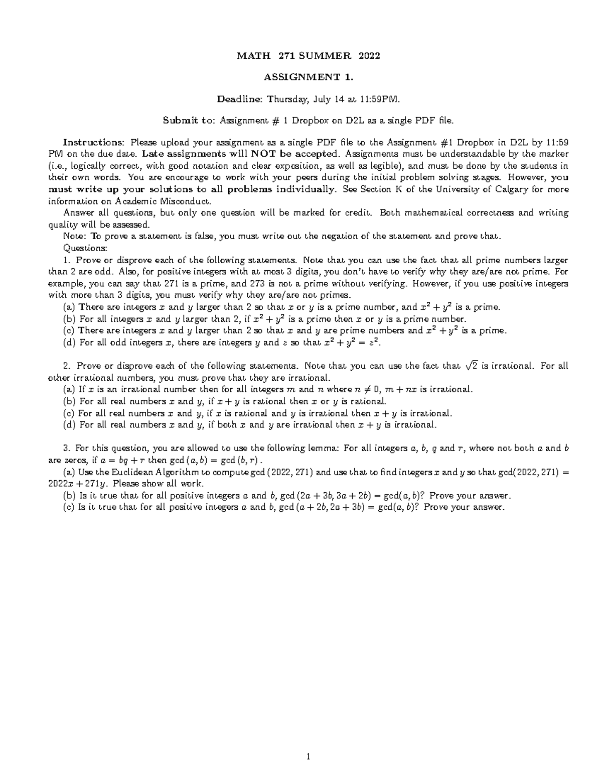 MATH 271 Summer 2022 Assignment 1 - Studocu