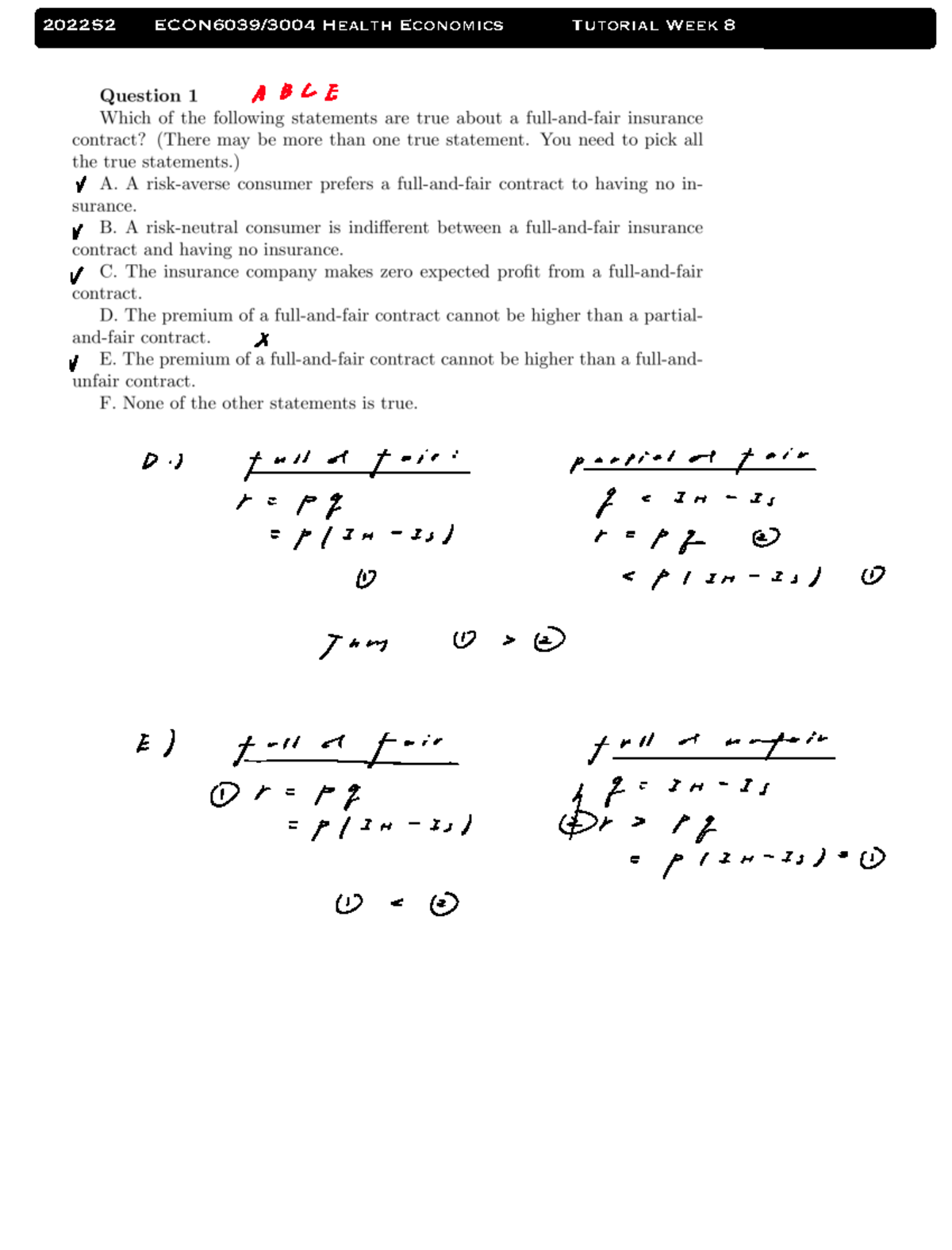3004 Week 8 Solutions - week 8 - A BLE v V V X V D full d fair r e p g ...