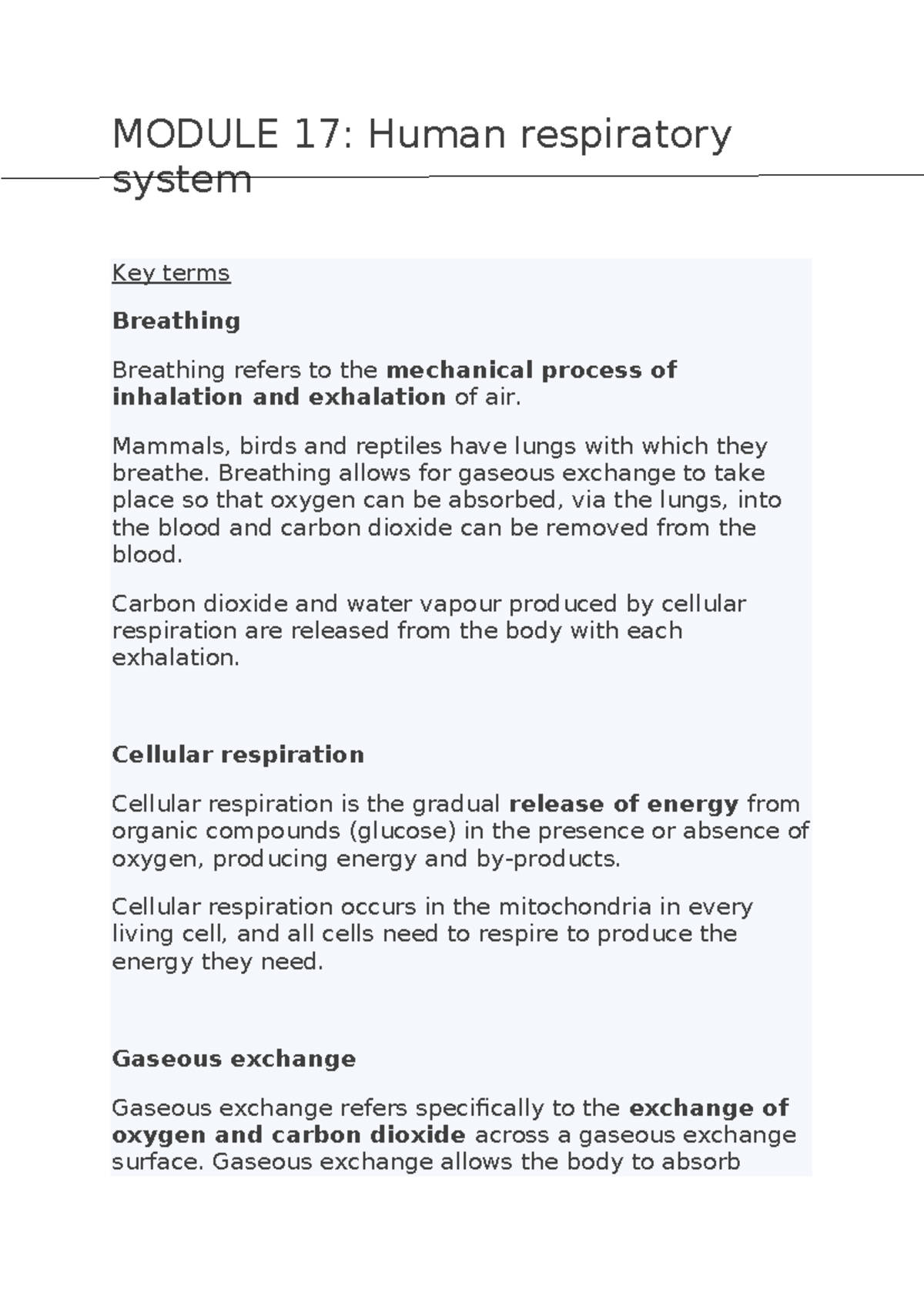 Module 17- Human respiratory system - MODULE 17: Human respiratory ...