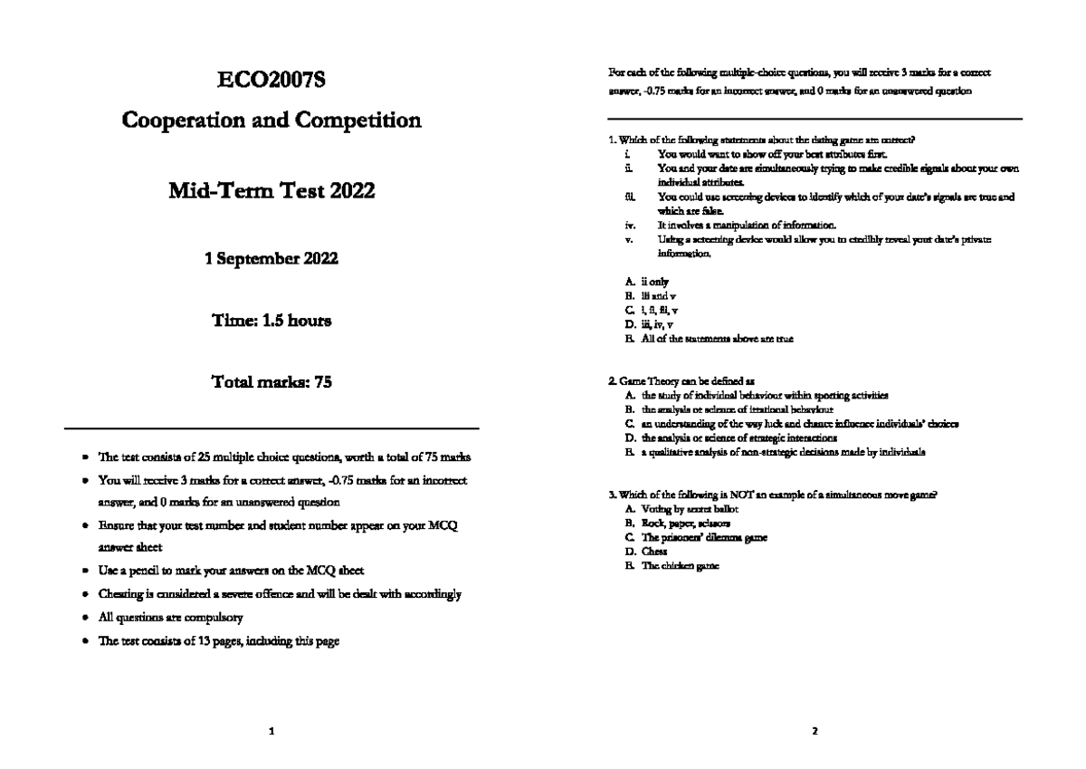 2022 ECO2007 S TEST 1 - tests - ECO2007S - Studocu