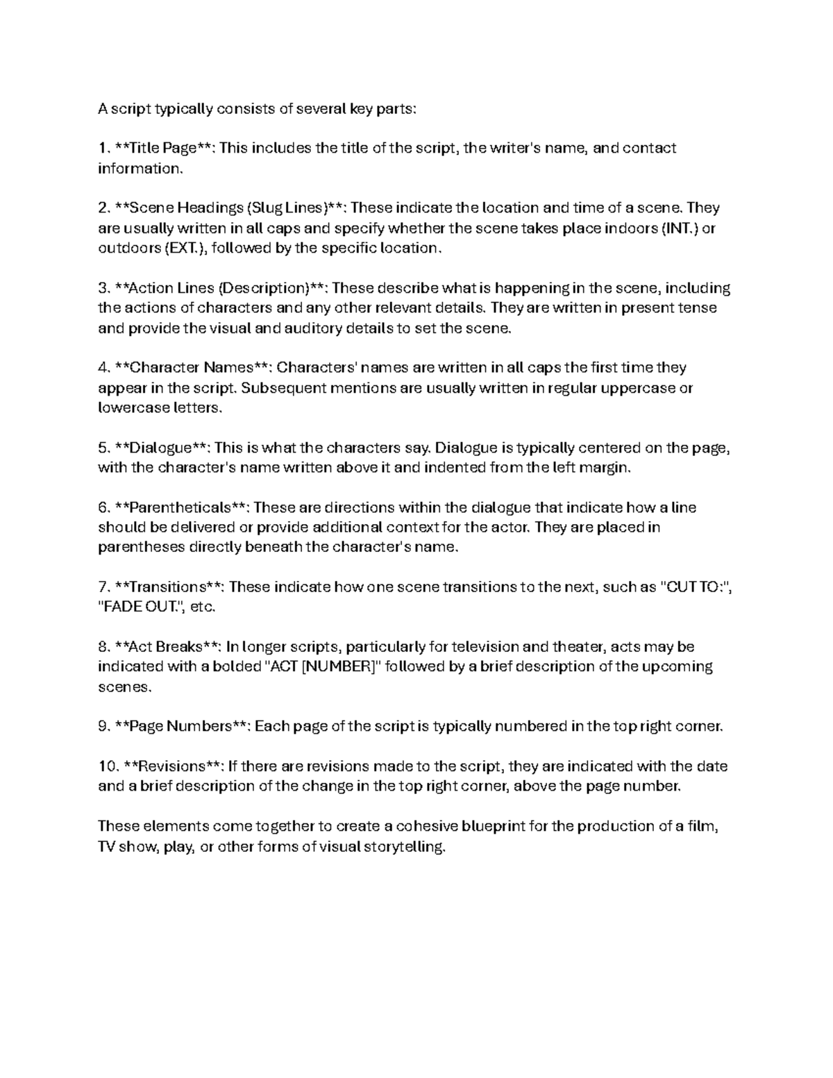 Script - Sample s - A script typically consists of several key parts ...