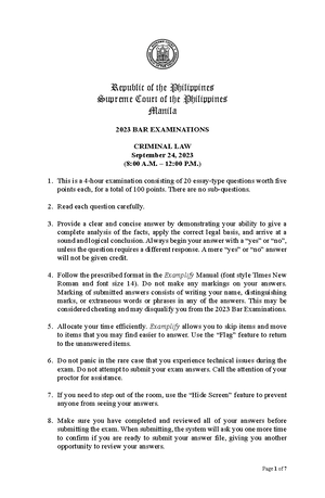 Bar2023-Syllabus - Bar Materials - SYLLABUS FOR THE 2023 BAR ...