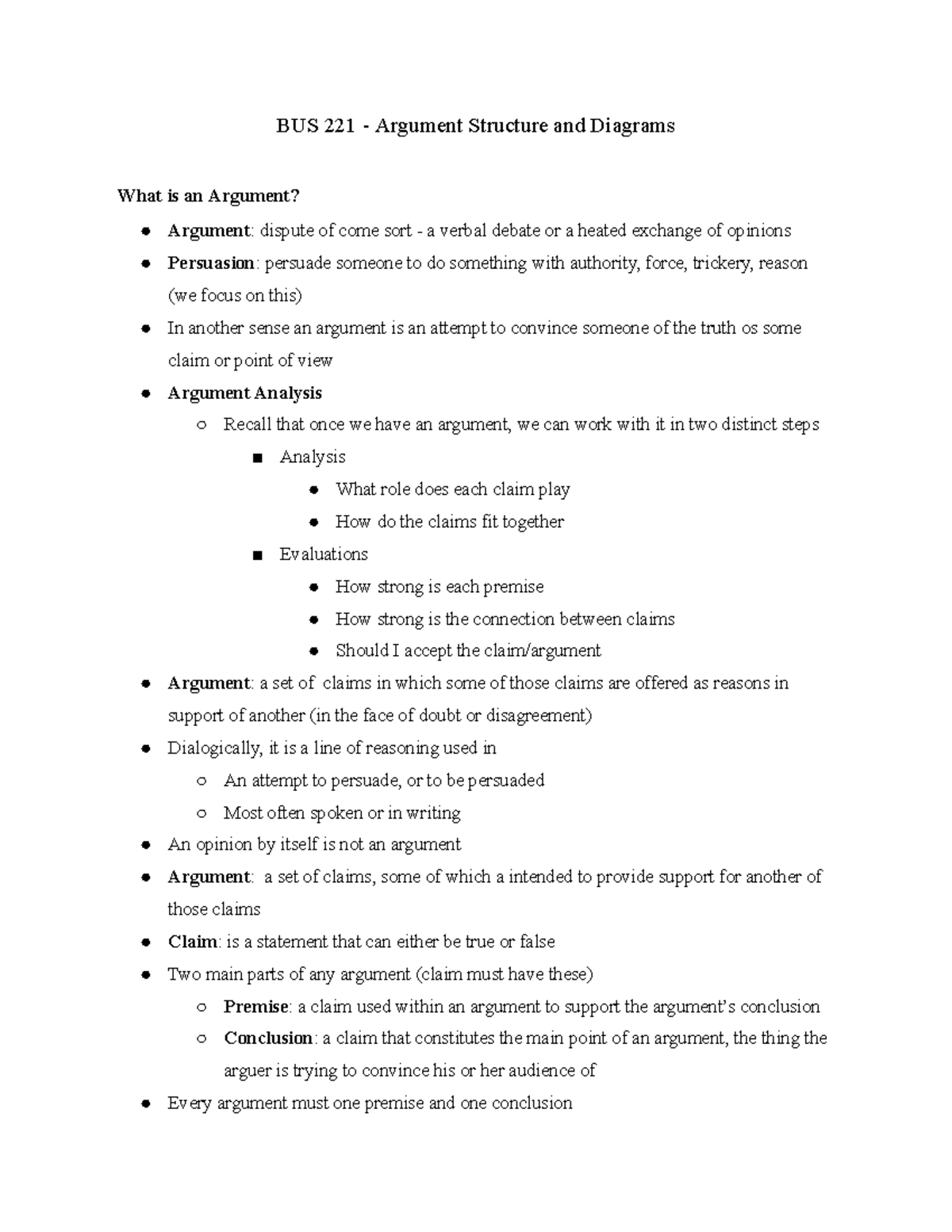BUS 221 - Argument Structure and Diagrams - BUS 221 - Argument ...
