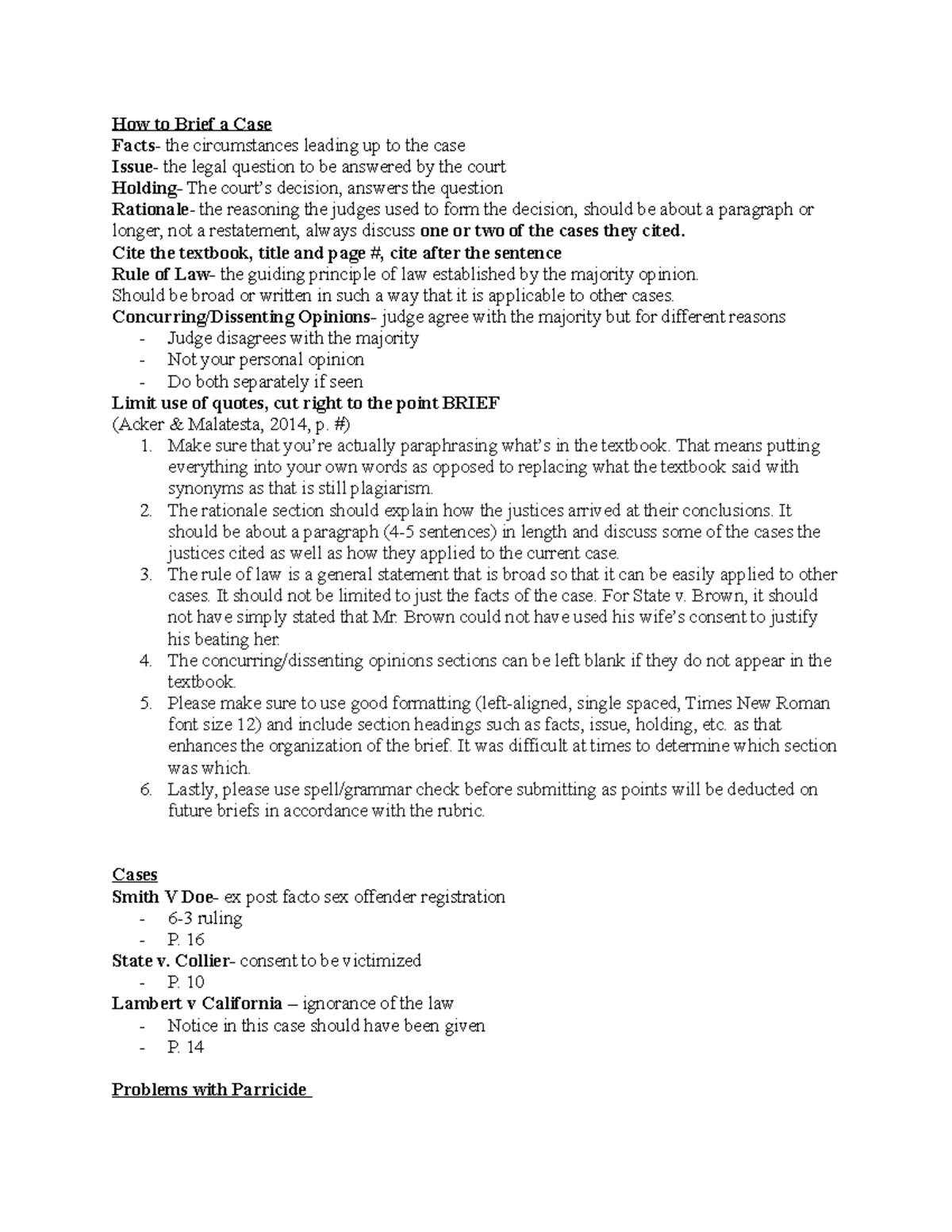 Crj discussion - Spring 2023, juicy lecture notes - How to Brief a Case ...