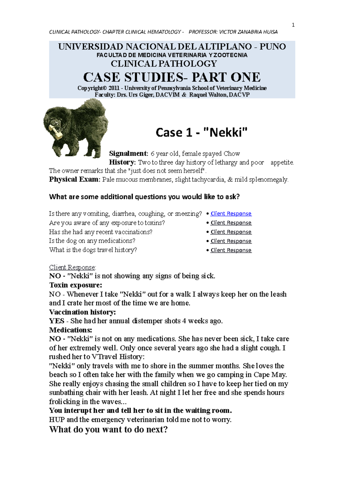 Cases Hematology-DOGS good - CLINICAL PATHOLOGY- CHAPTER CLINICAL ...