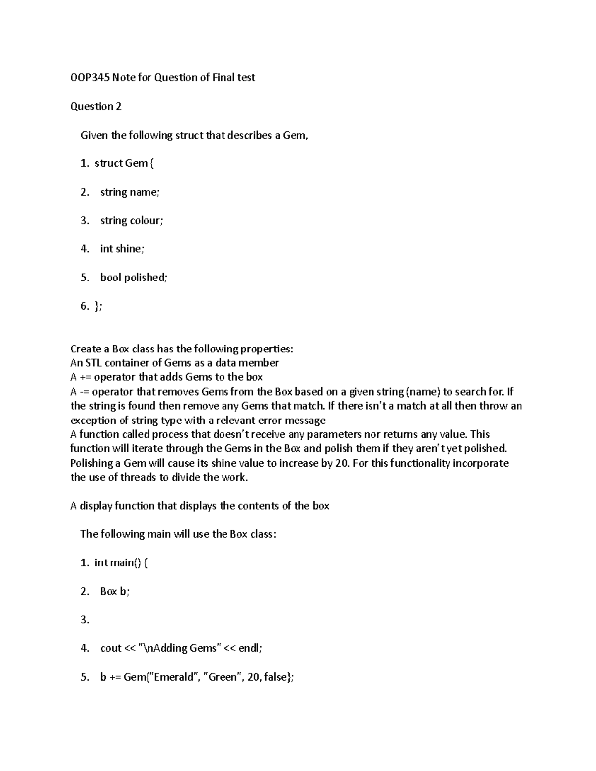OOP345 Note for Final test Example - OOP345 Note for Question of Final ...