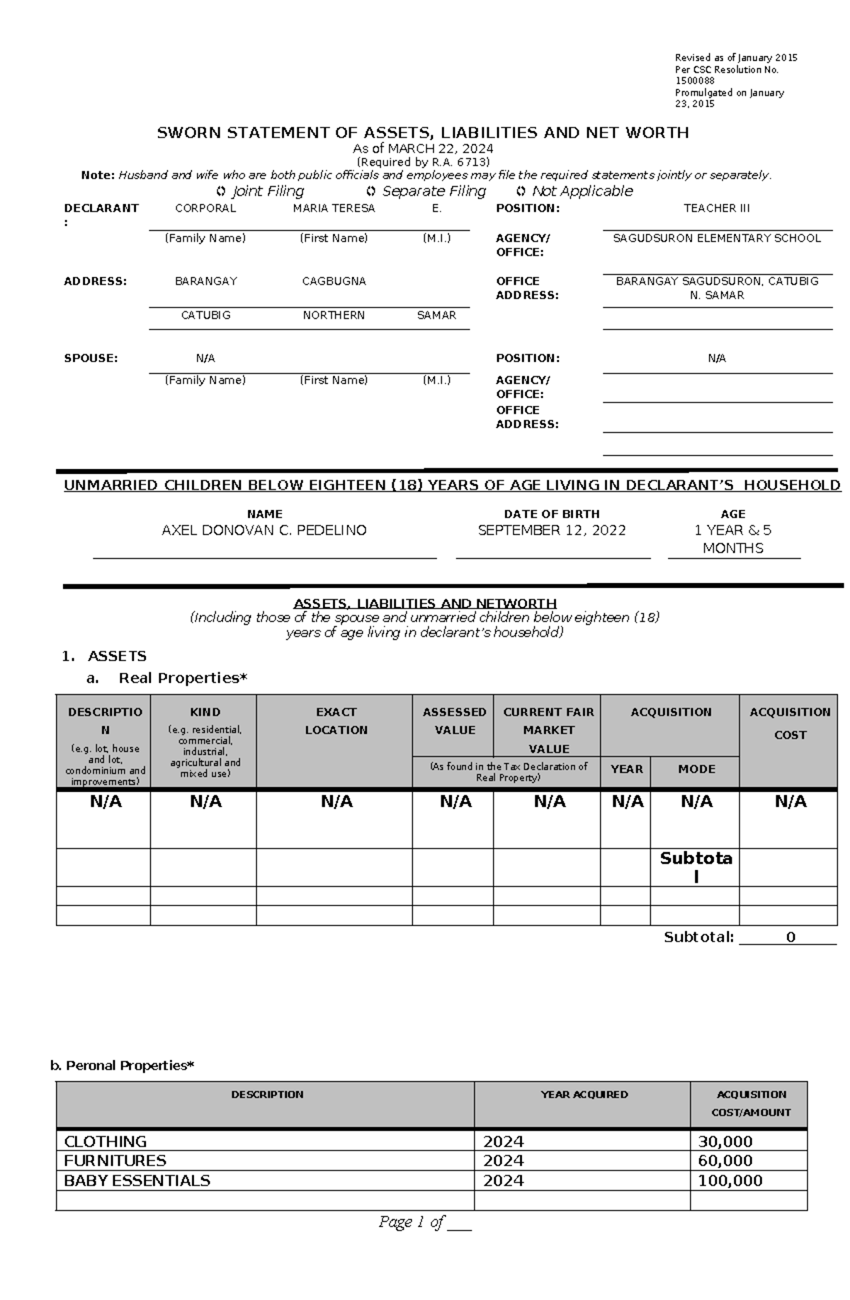 2024 SAL N TERE - Revised as of January 2015 Per CSC Resolution No ...