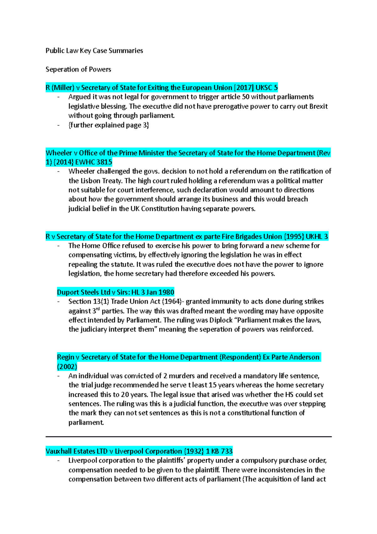 Public Law Key Case Summaries - Public Law Key Case Summaries ...