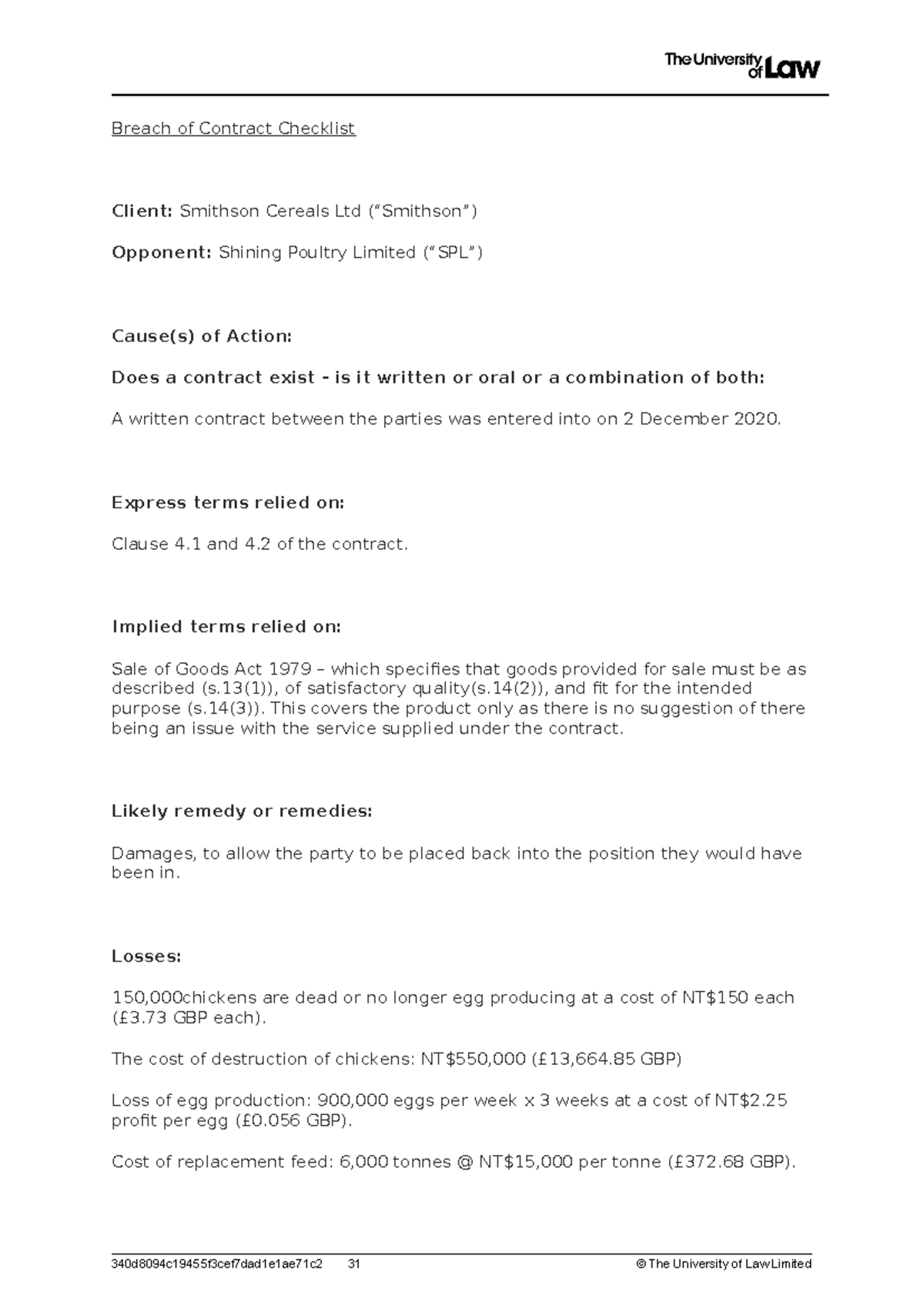 CDR U1 - Prep Task 1 - Prep Task 1 - Checklist - Breach of Contract ...