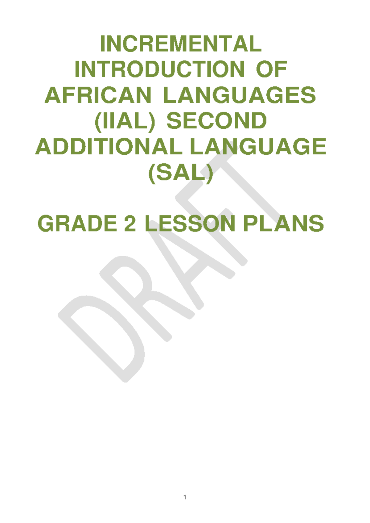 19.9 Grade 2 Lesson Plans SAL - Draft - INCREMENTAL INTRODUCTION OF ...