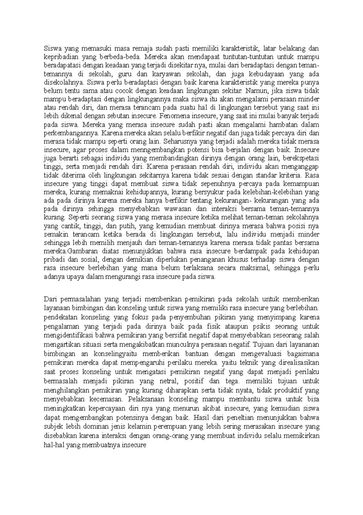 Materi bk insecure - noted - Siswa yang memasuki masa remaja sudah ...