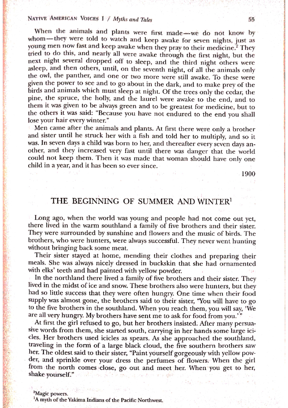 The Beginning of Summer and Winter (Yakima Indians myth) - English ...