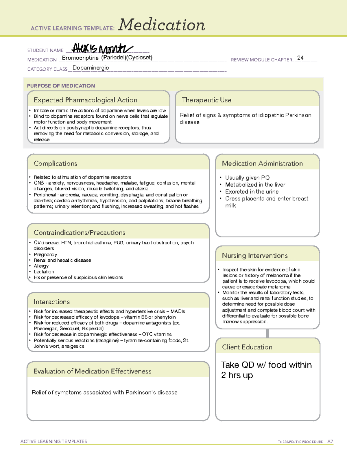 Bromocriptine - Drug Card - ACTIVE LEARNING TEMPLATES THERAPEUTIC ...