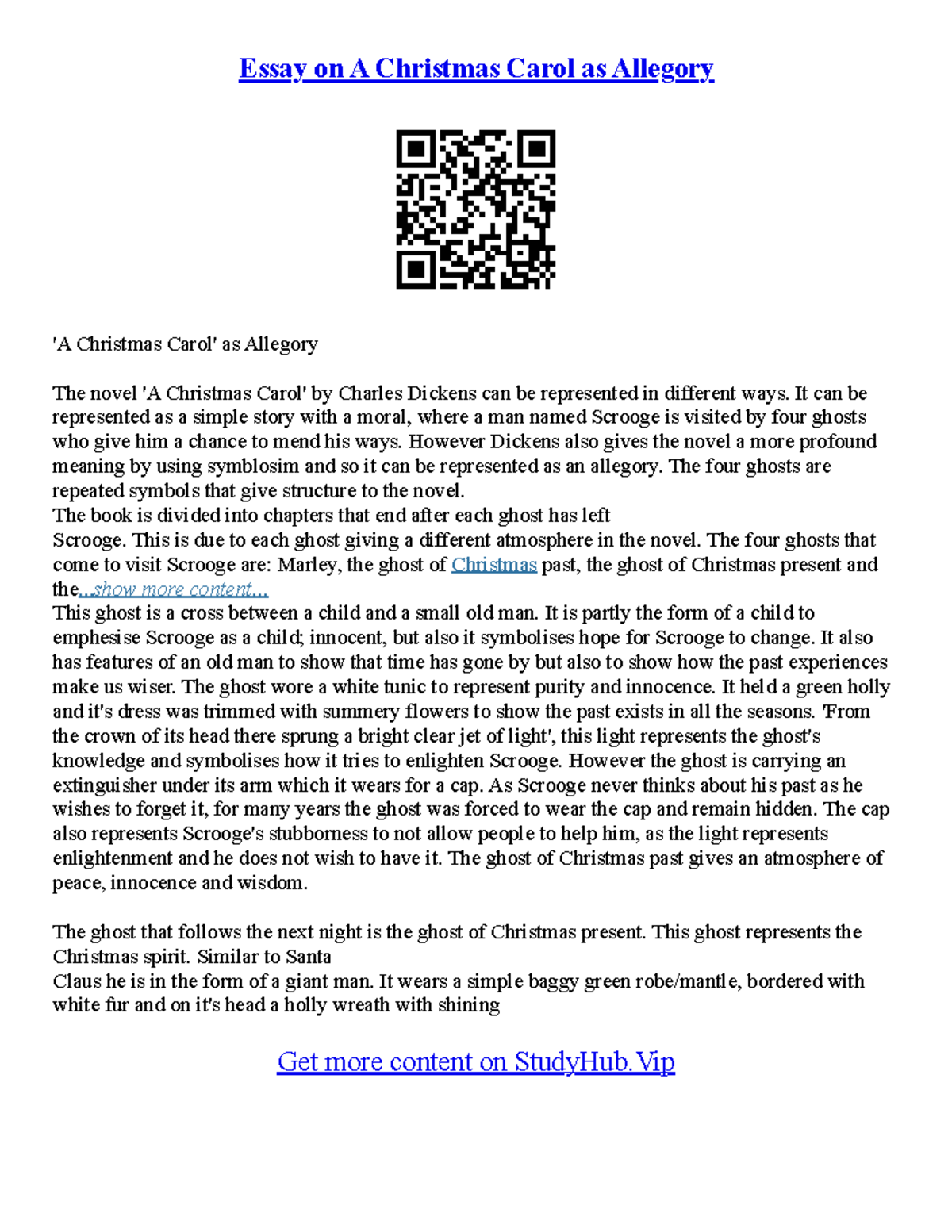 Christmas Carol Essay - Essay on A Christmas Carol as Allegory 'A ...