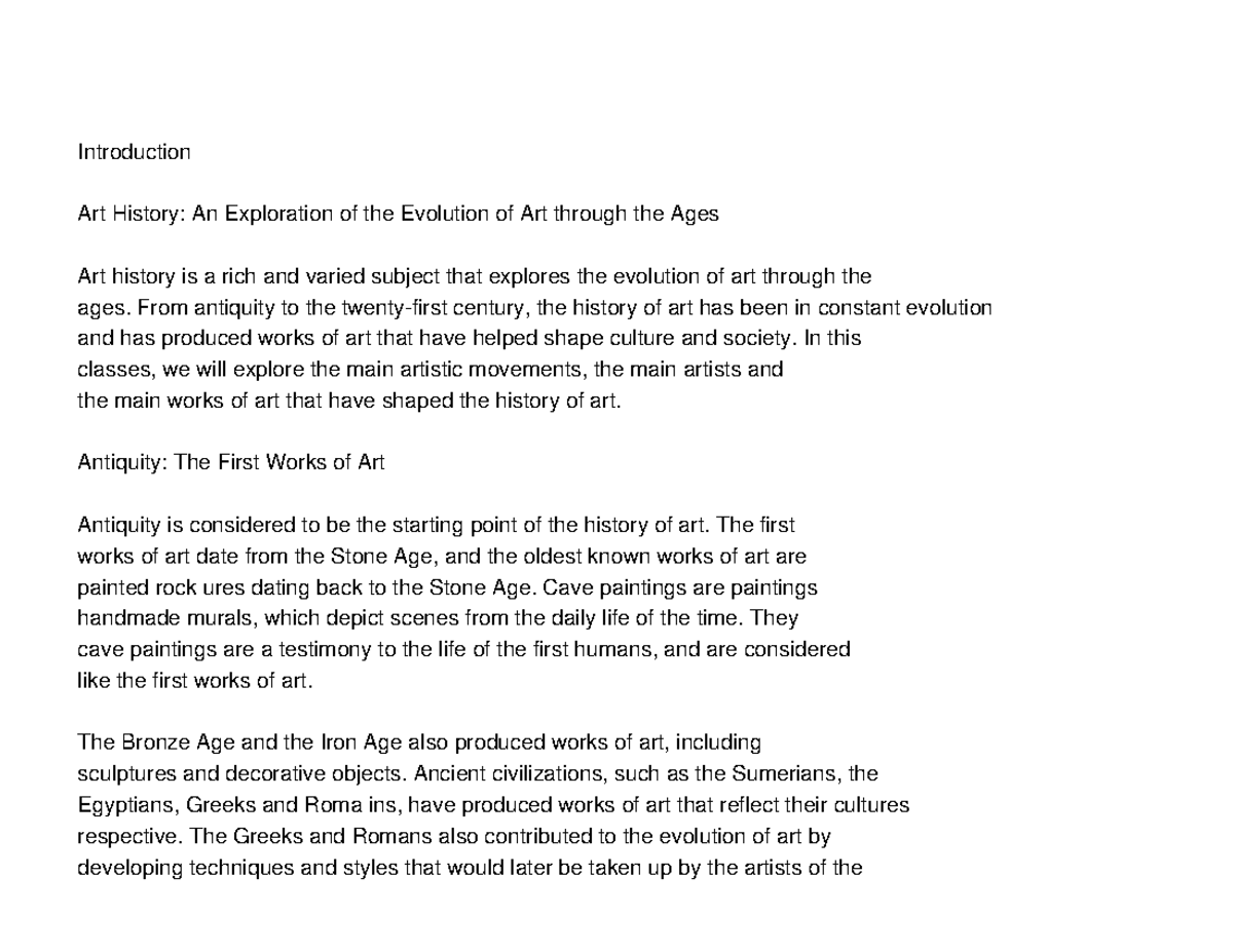 English History of Art Study notes - Introduction Art History: An ...