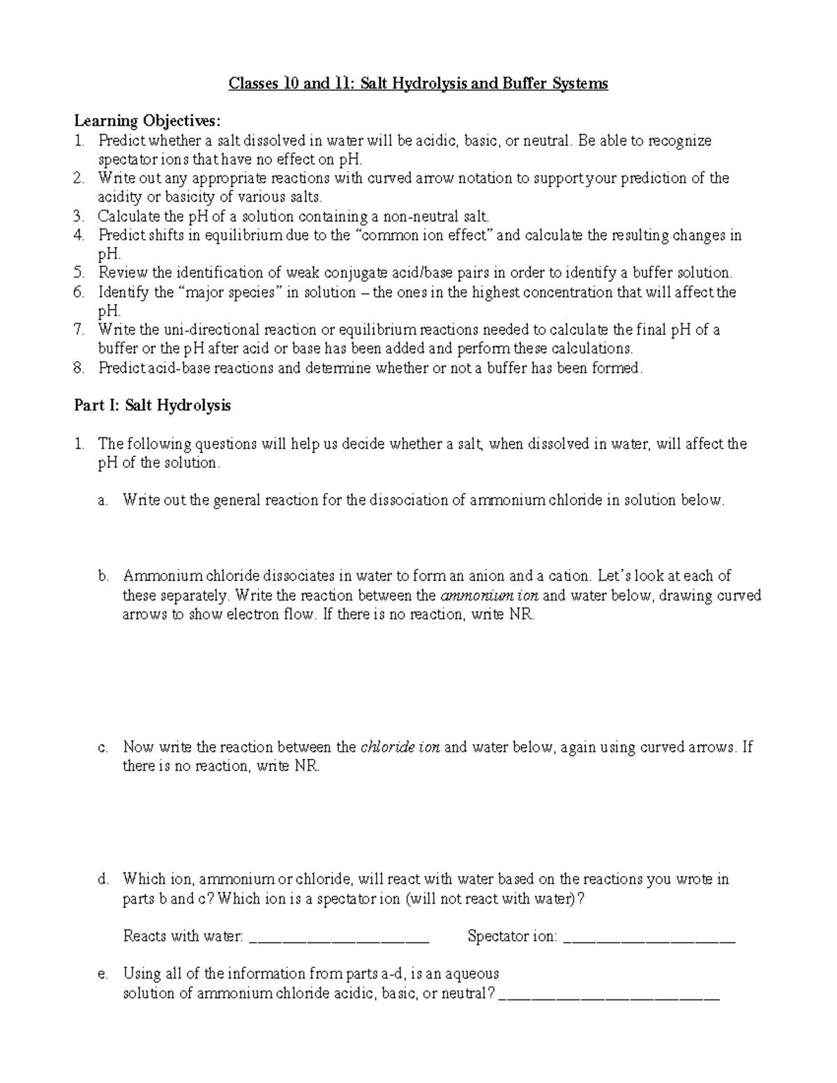 Class 10and11 Saltsand Buffers - Classes 10 and 11 : Salt Hydrolysis ...